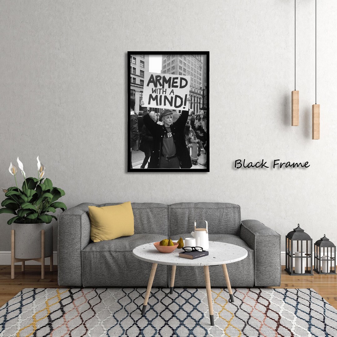 Framed Protest Art Print Armed With a Mind - Feminist Wall Art - Black ...