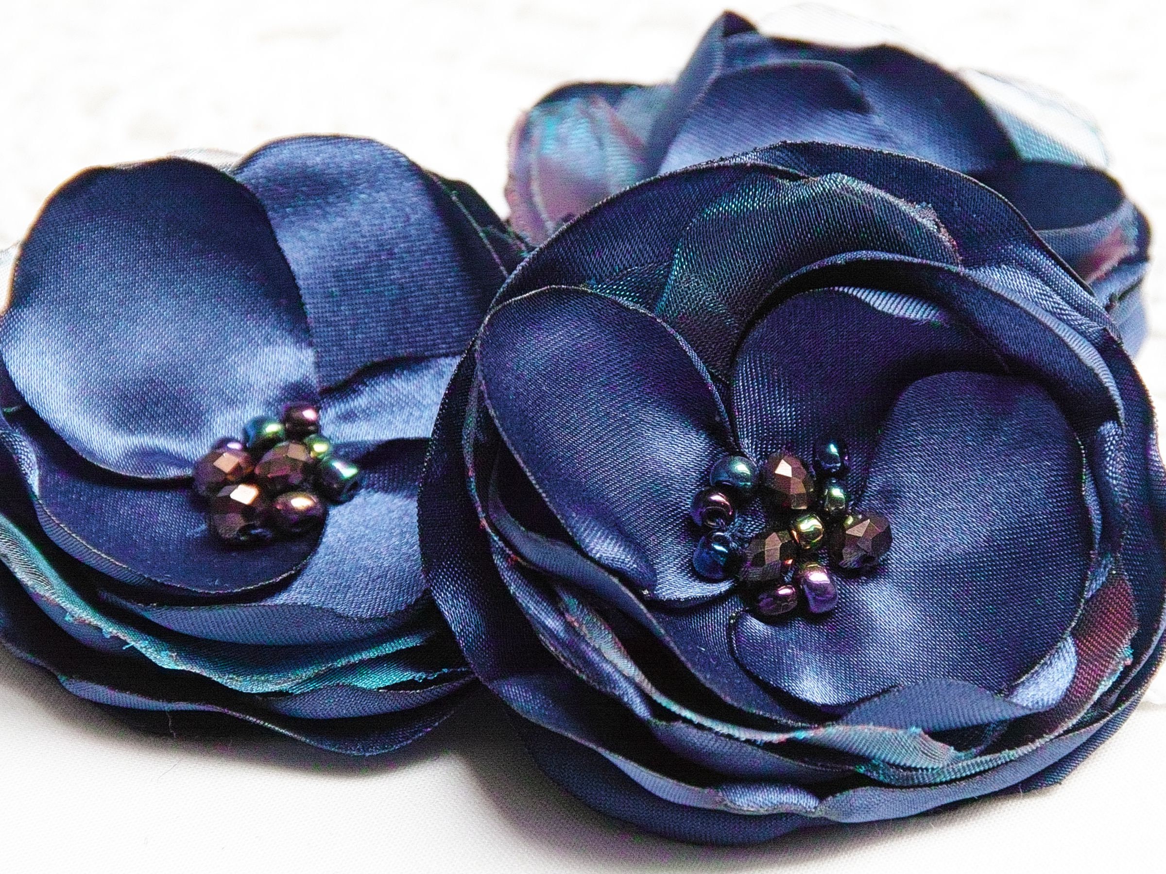 Set of three Fabric Flower BROOCHES Pin Petal Flower Pin Organza Satin ...