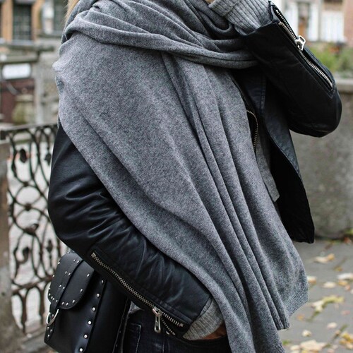 LARGE Oversized WOOL Scarf Gray Wool Scarf for Women Scarf - Etsy