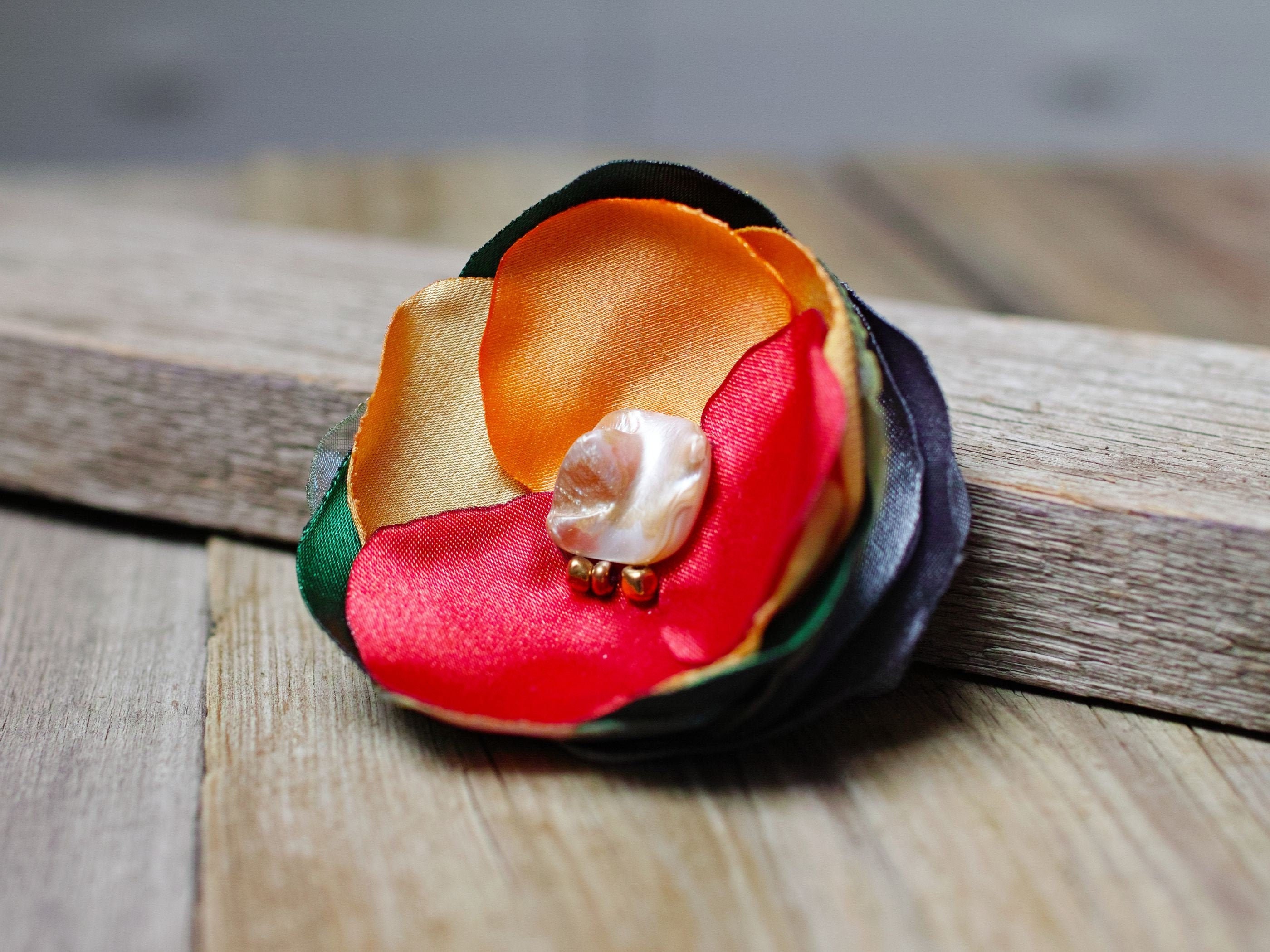 Fabric flower BROOCH for women, Pin Petal Flower Pin Organza handmade ...