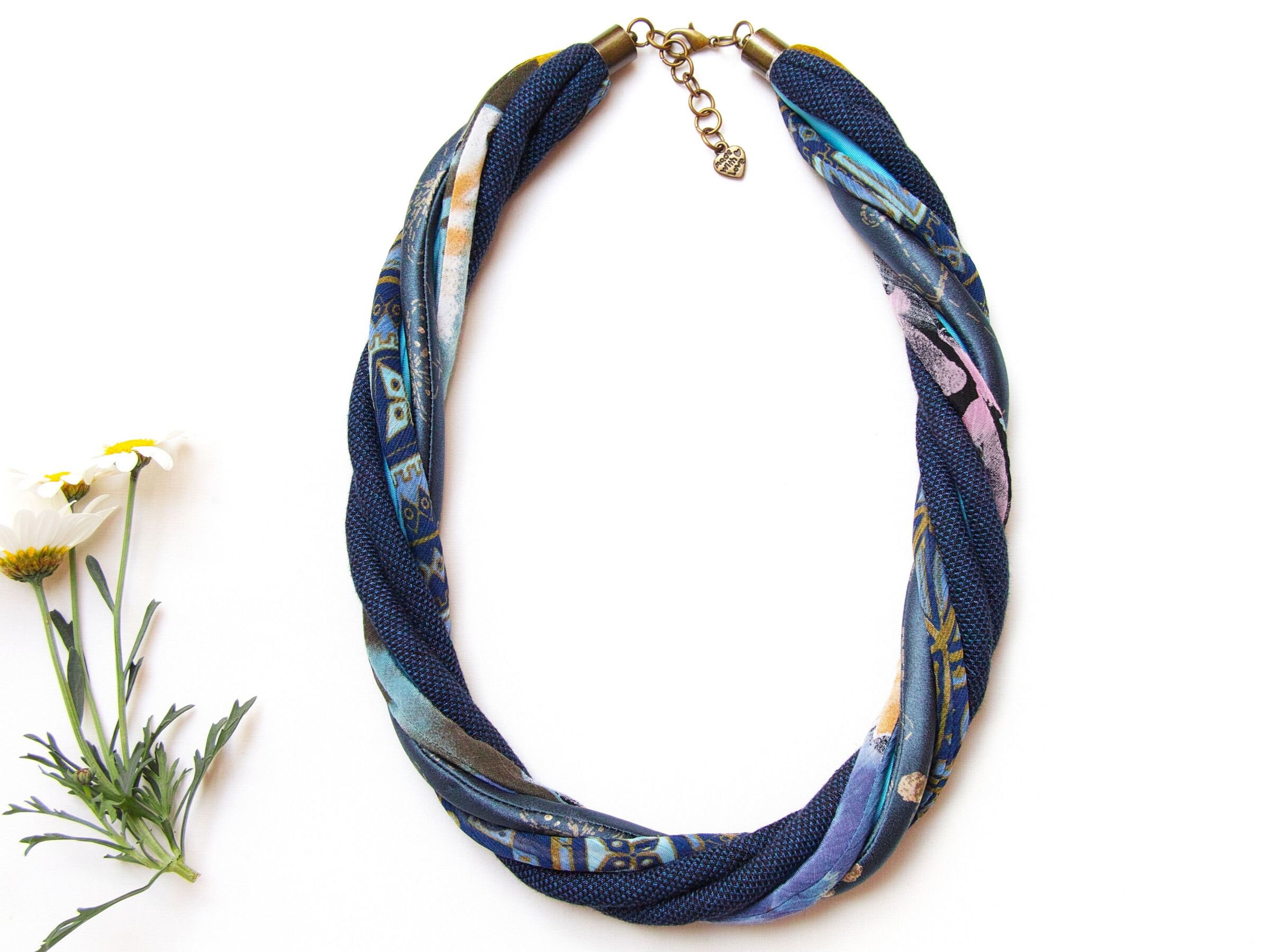 Navy blue necklace, textile necklace, FABRIC necklace, fabric jewelry ...