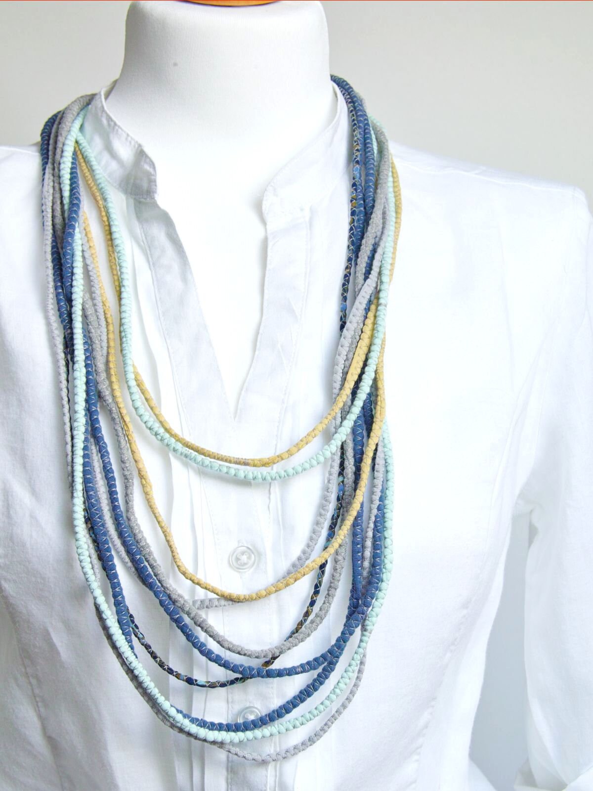 MULTI strand necklace, fabric necklace, fashion necklace multistrand ...