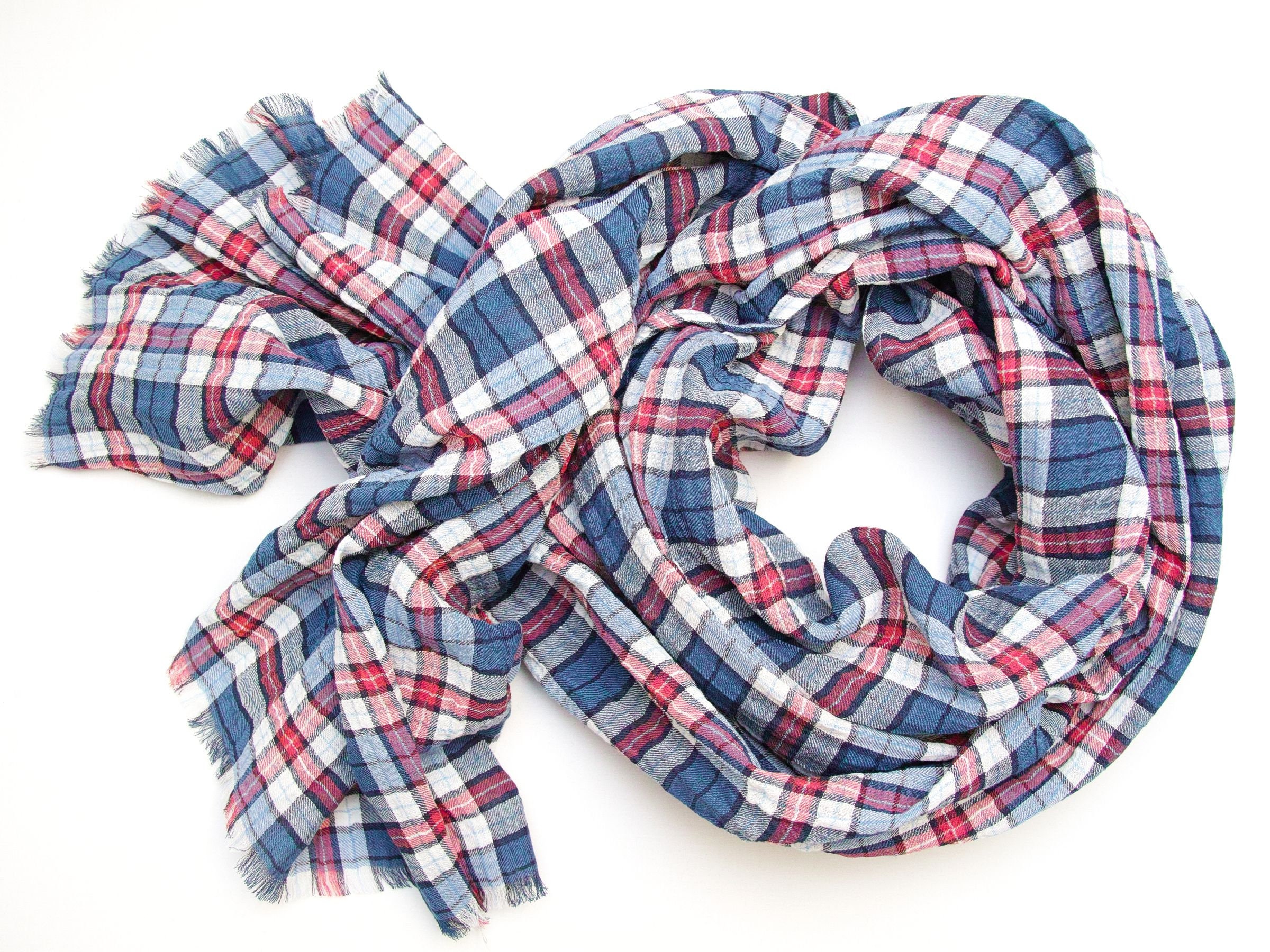 Lightweight cotton wrap scarf, lightweight plaid scarf in blue colour ...