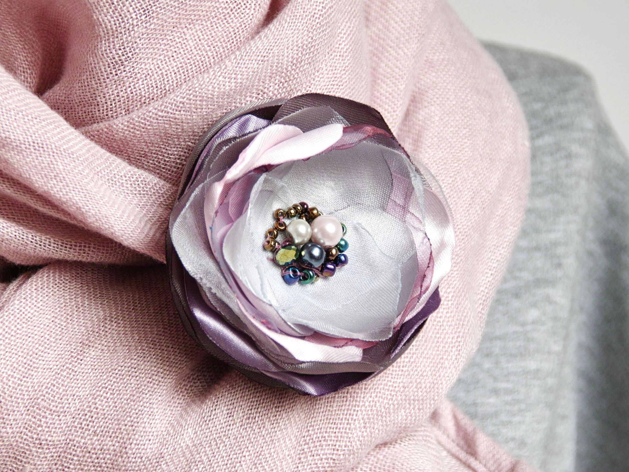 Fabric Flower BROOCH Pin Petal Flower Pin Organza Satin handmade ...