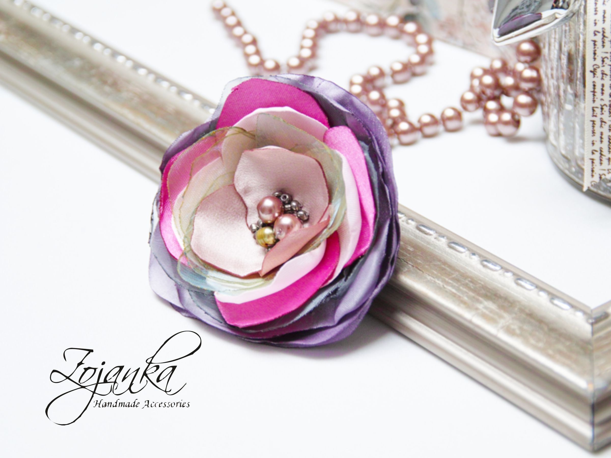 Fabric flower BROOCH Pin Petal Flower Pin Organza handmade pin, floral ...