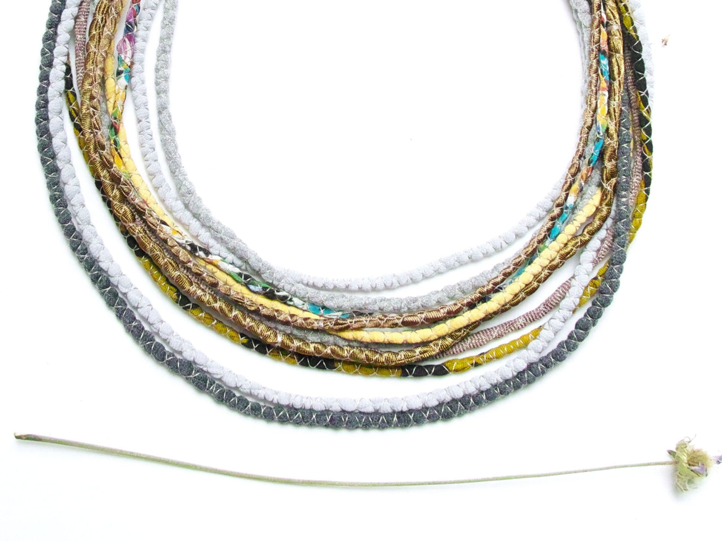 LONG textile necklace, fabric necklace, fashion necklace multistrand ...