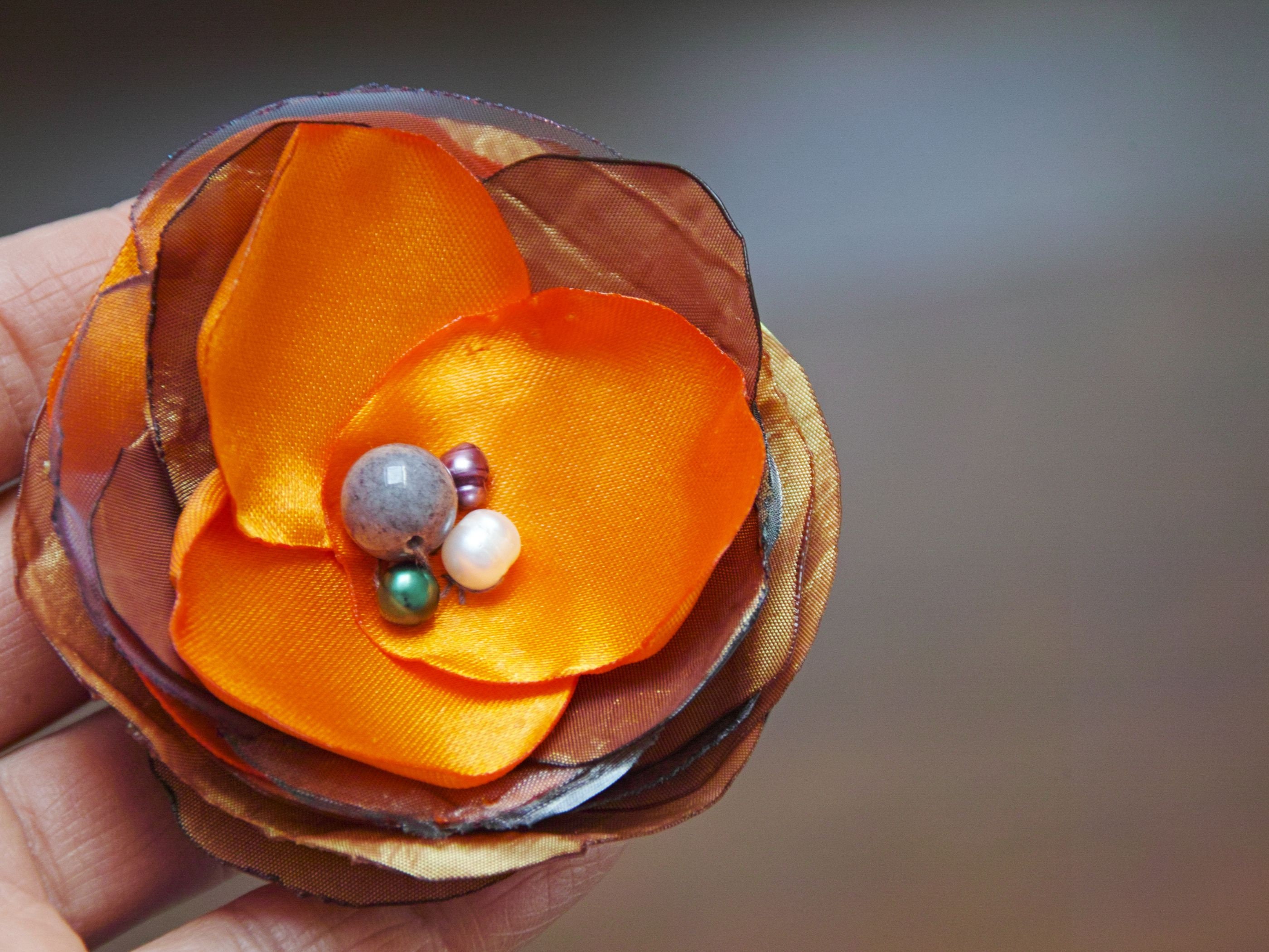 ORANGE Flower BROOCH Pin for dress, small gift ideas for her - flower ...