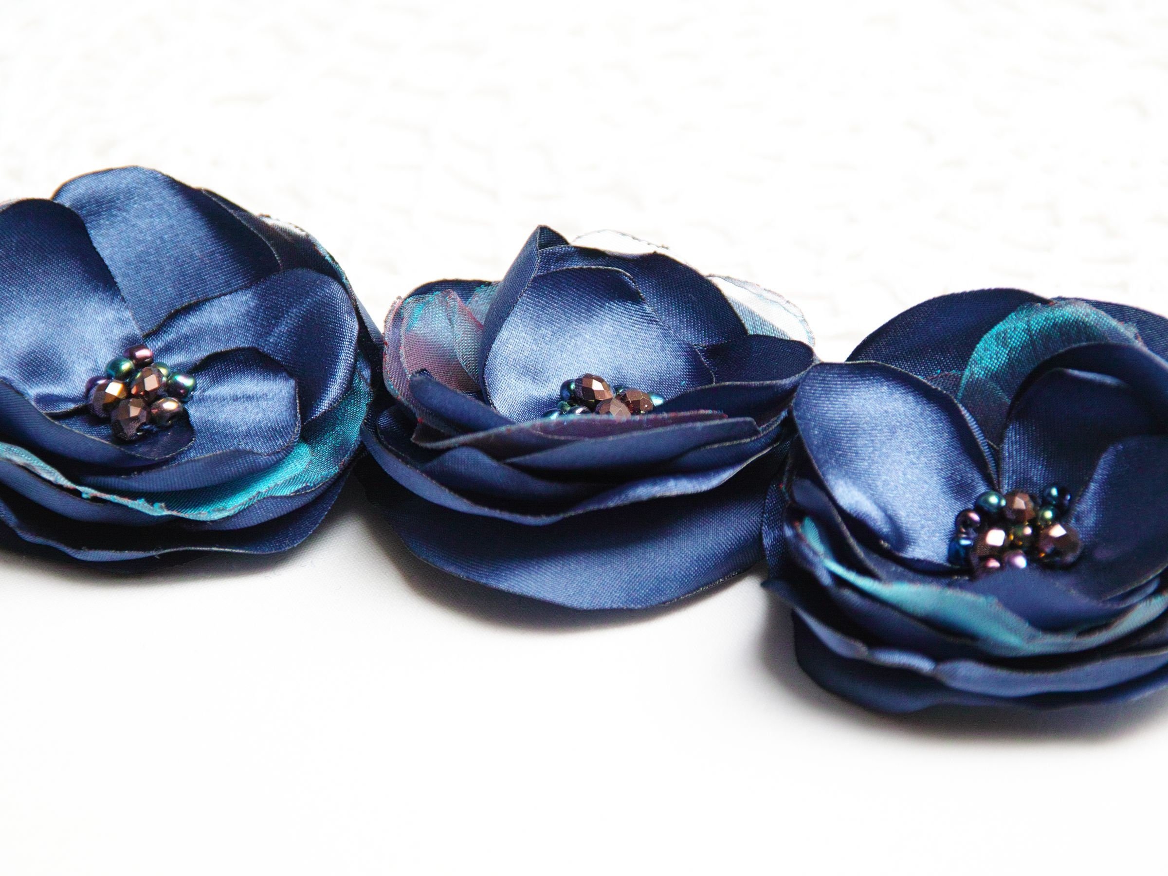 Set of three Fabric Flower BROOCHES Pin Petal Flower Pin Organza Satin ...
