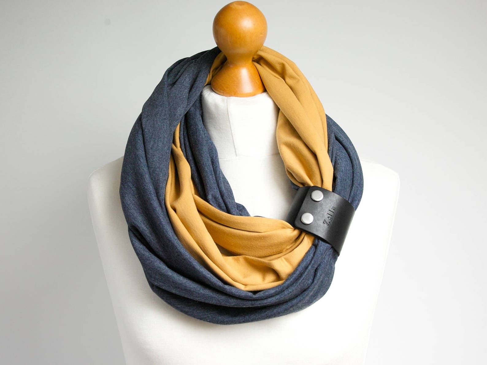 COTTON Infinity Scarf With Leather Strap Cuff Infinity - Etsy