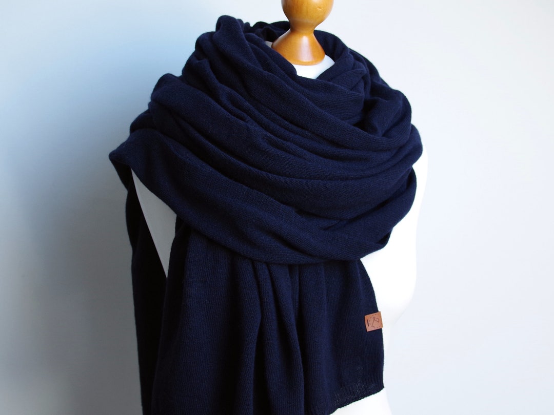 Oversized Wool Scarf Wrap, Winter Shawl Travel Wraps, Navy Blue Soft ...