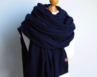 Large Oversized WOOL SCARF Wrap, Dark Gray Anthracite Wool Scarf for ...