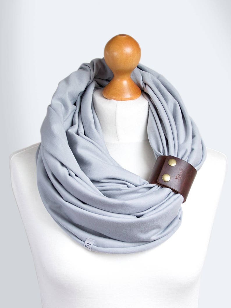 COTTON Infinity SCARF for Women, Gray Scarf With Leather Clasp/cuff ...