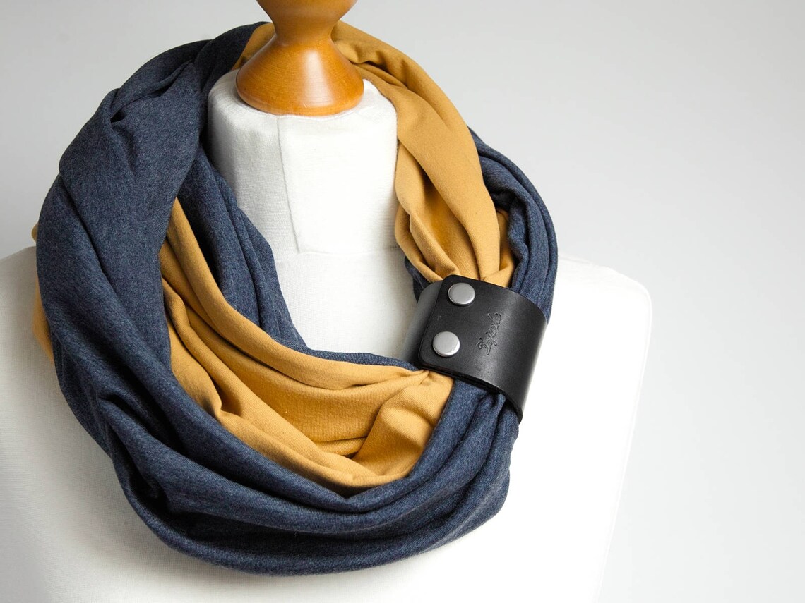 COTTON Infinity Scarf With Leather Strap Cuff Infinity - Etsy