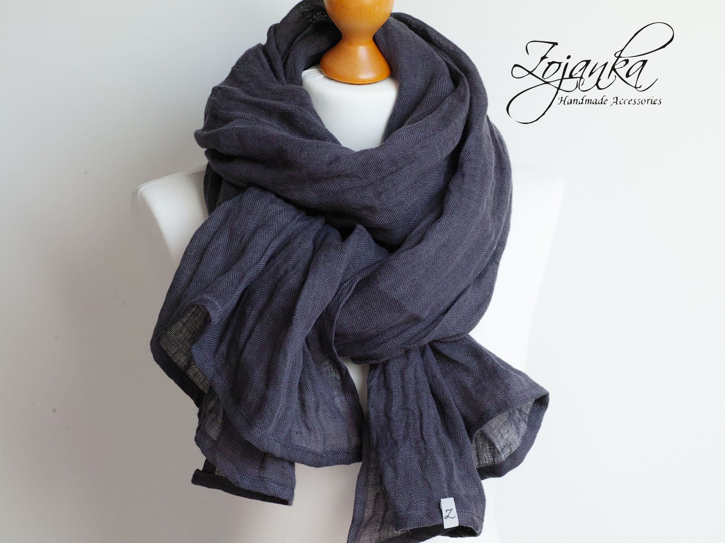 NATURAL soft linen scarf in navy blue for women, pure linen lightweight ...