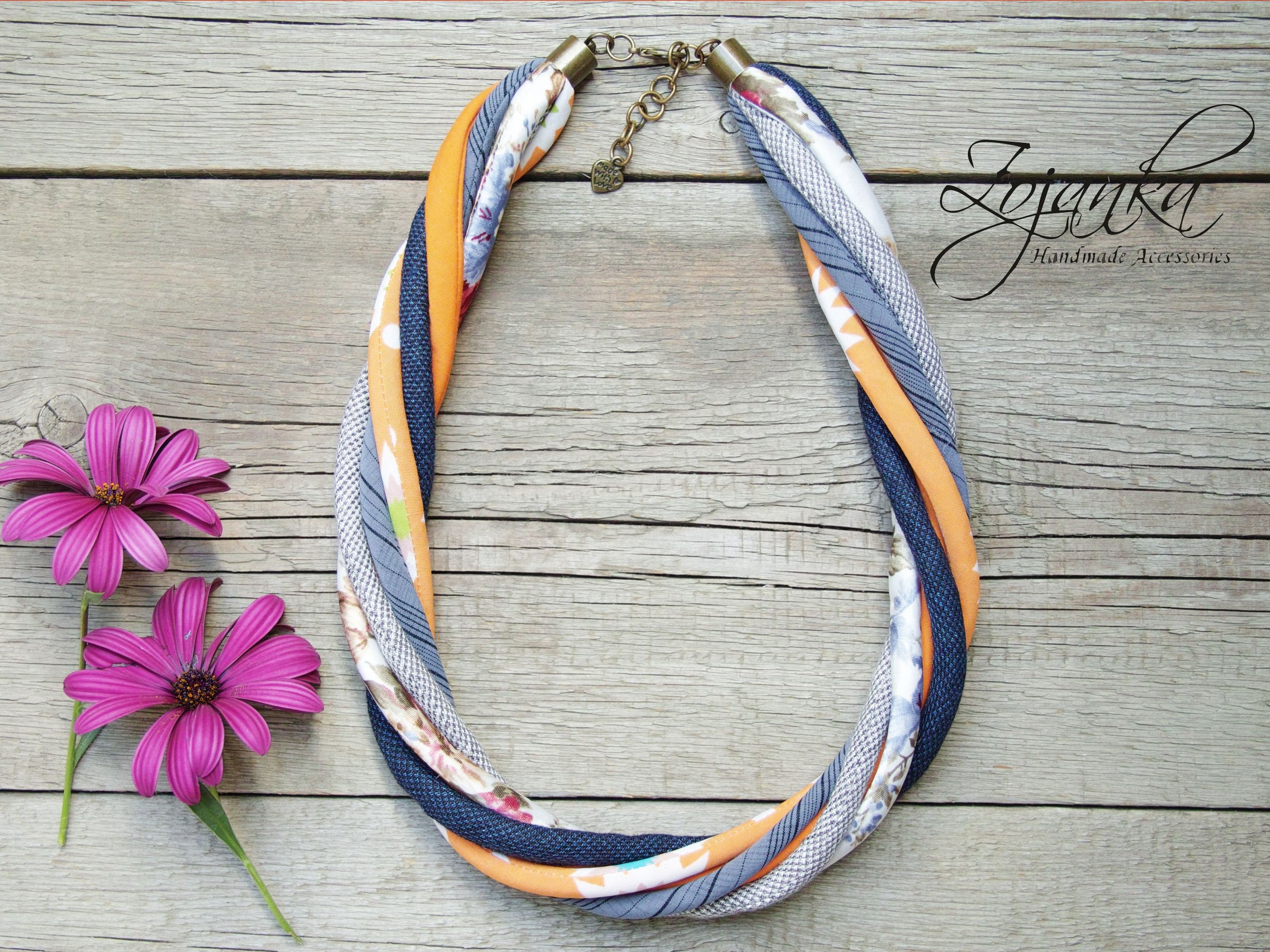 Textile necklace and bracelet, textile necklaces, set of accessories ...