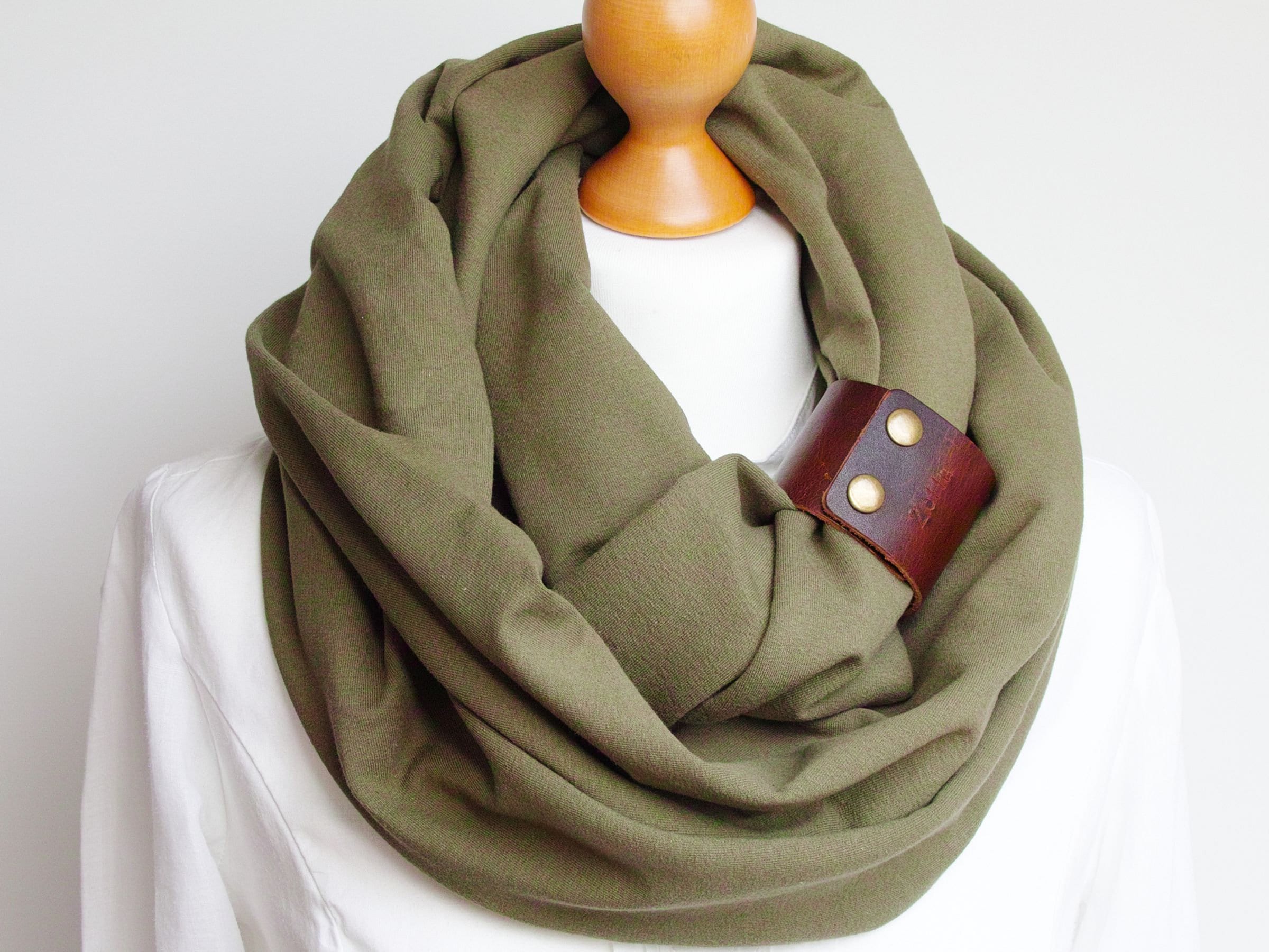 GREEN Inifinity scarf with strap, scarf for women, olive green infinity ...