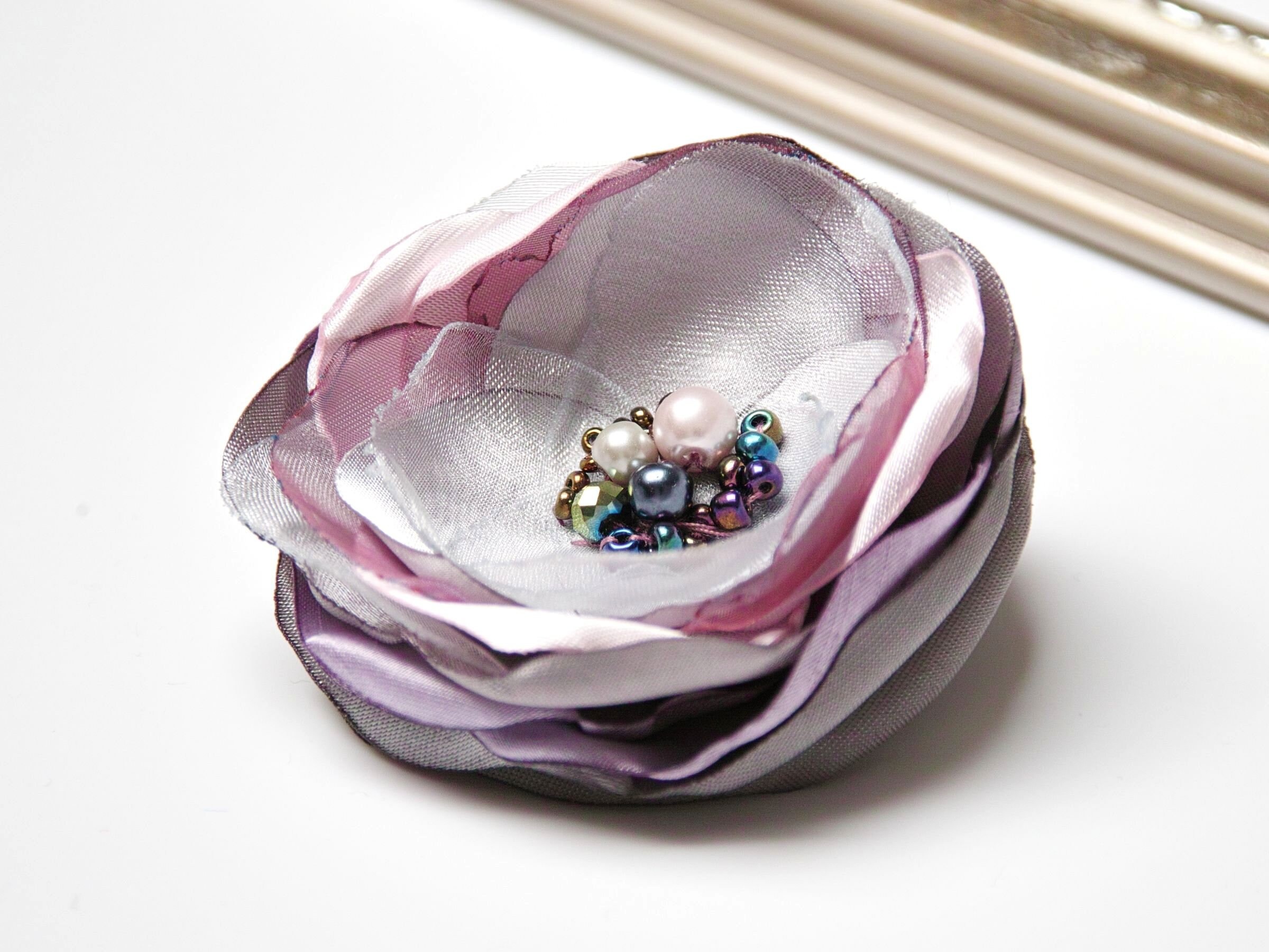 Fabric Flower BROOCH Pin Petal Flower Pin Organza Satin handmade ...