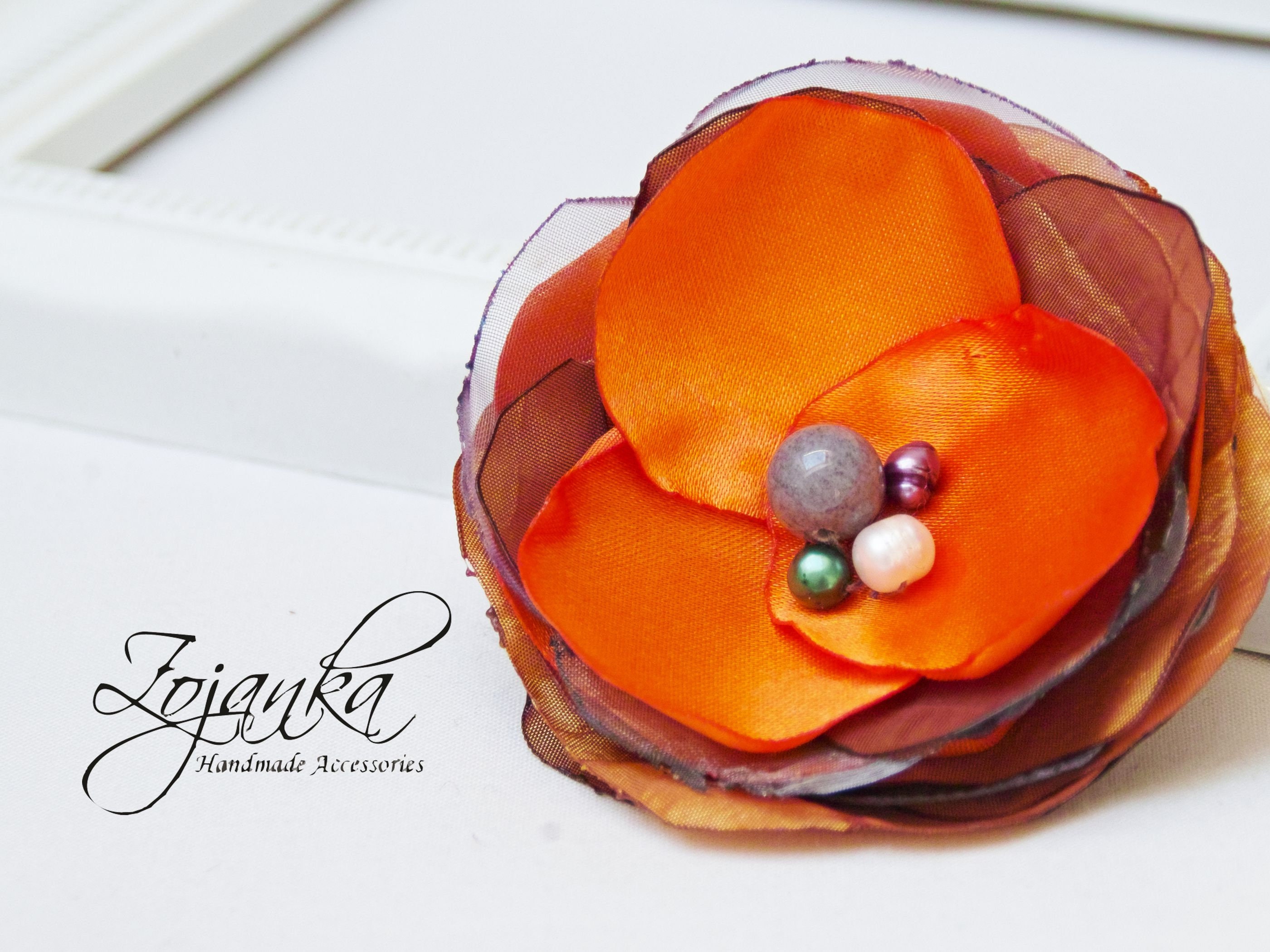 ORANGE Flower BROOCH Pin for dress, small gift ideas for her - flower ...
