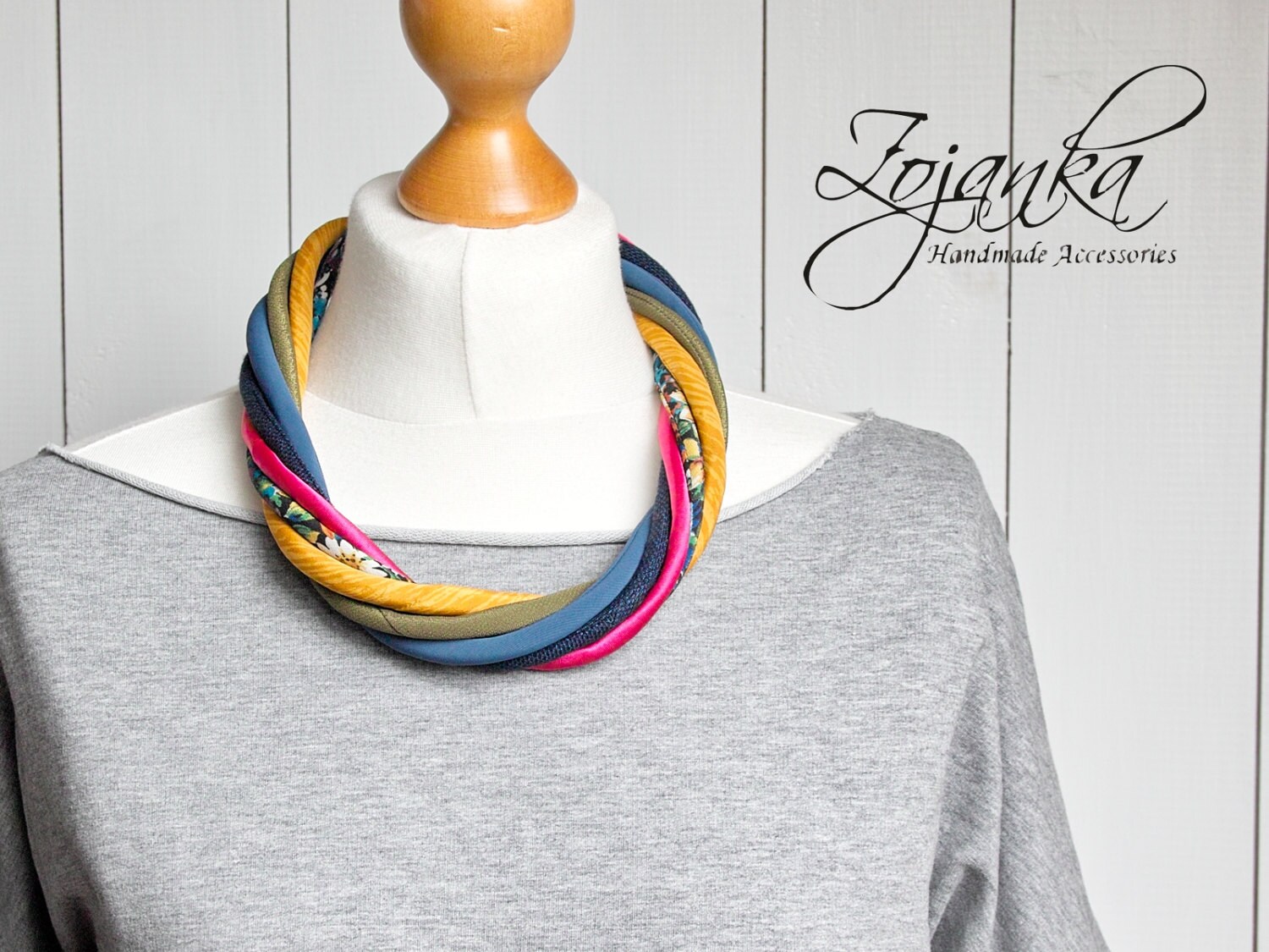 Colorful necklace, textile necklace, fabric jewelry, fashion gift ideas ...
