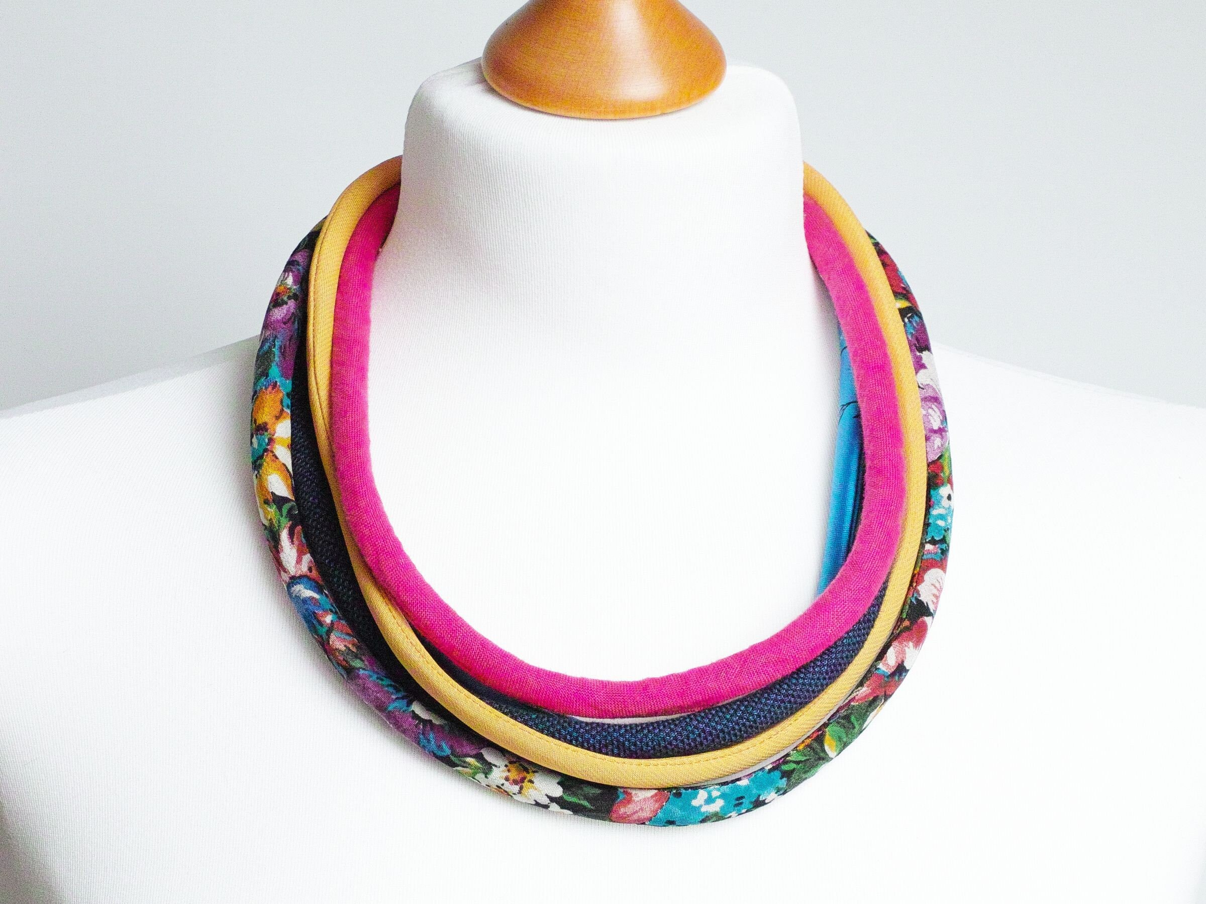 COLORFUL necklace, textile necklace, fabric jewelry, fashion gift ideas ...