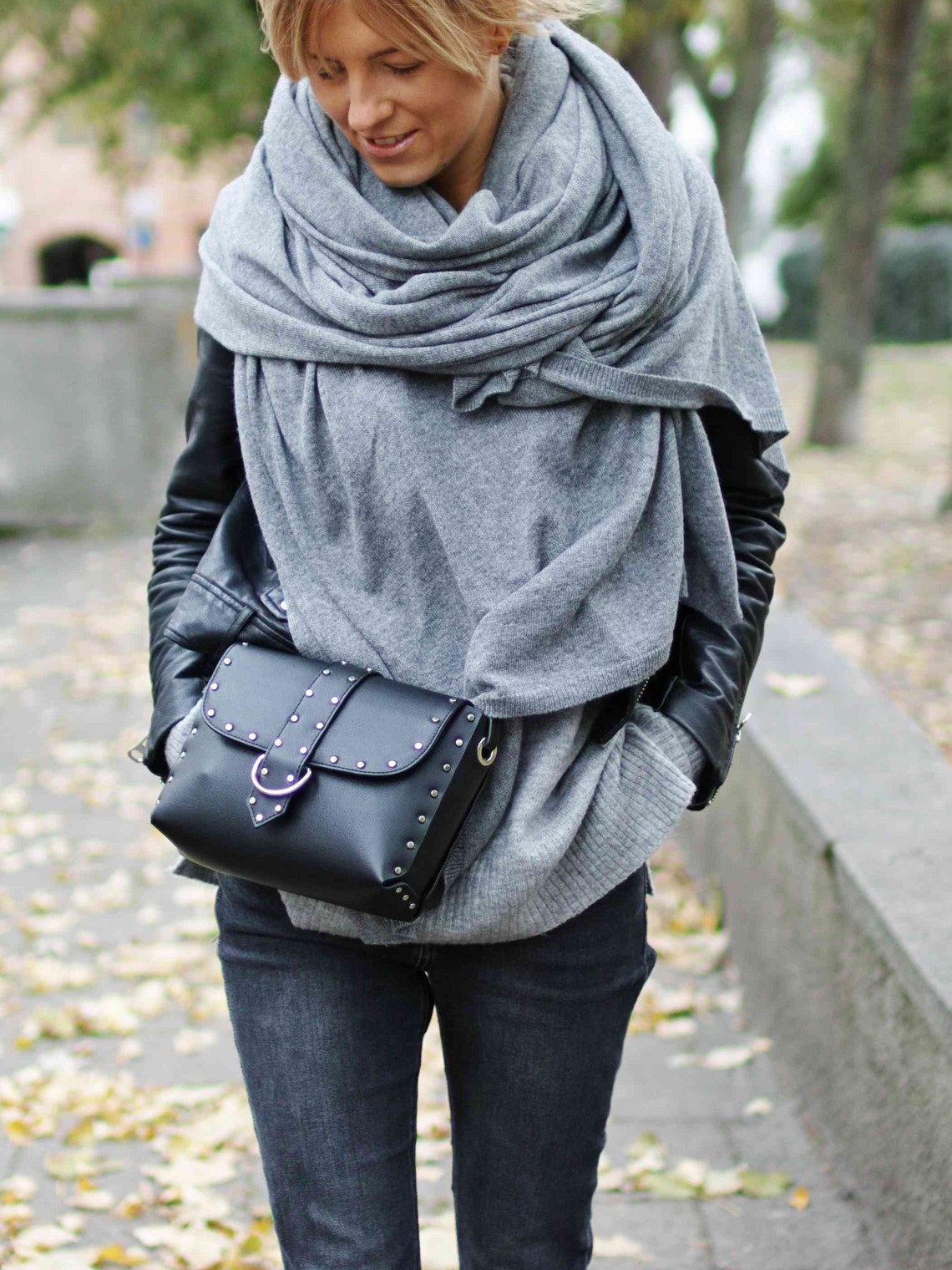 LARGE Oversized WOOL Scarf Gray Wool Scarf for Women Scarf | Etsy