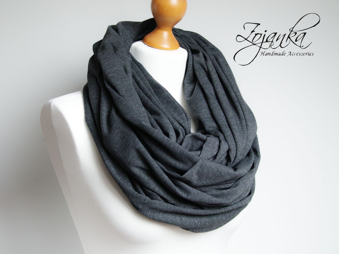 Oversized Infinity Scarf, DARK GREY Infinity Scarf, Chunky Large Cotton ...