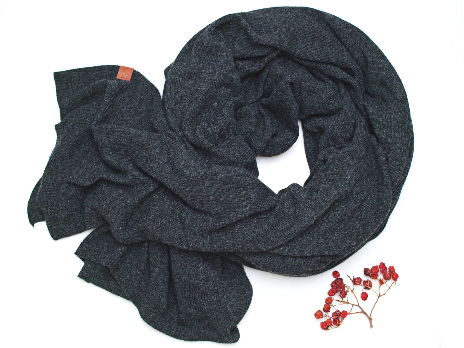 Large Oversized WOOL SCARF Wrap Dark Gray Anthracite Wool - Etsy