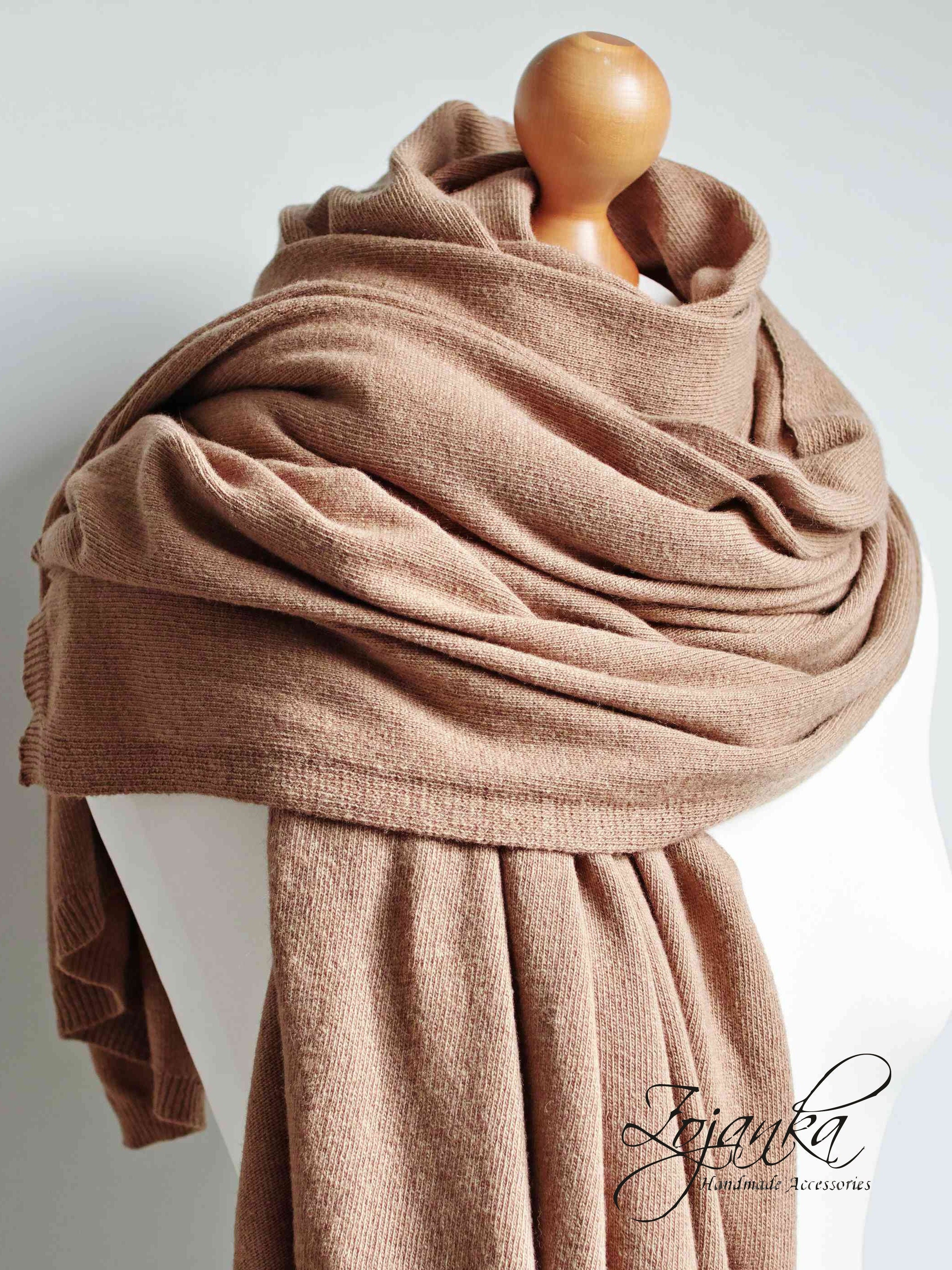 Large oversized WOOL SCARF wrap, light beige melange wool scarf for ...
