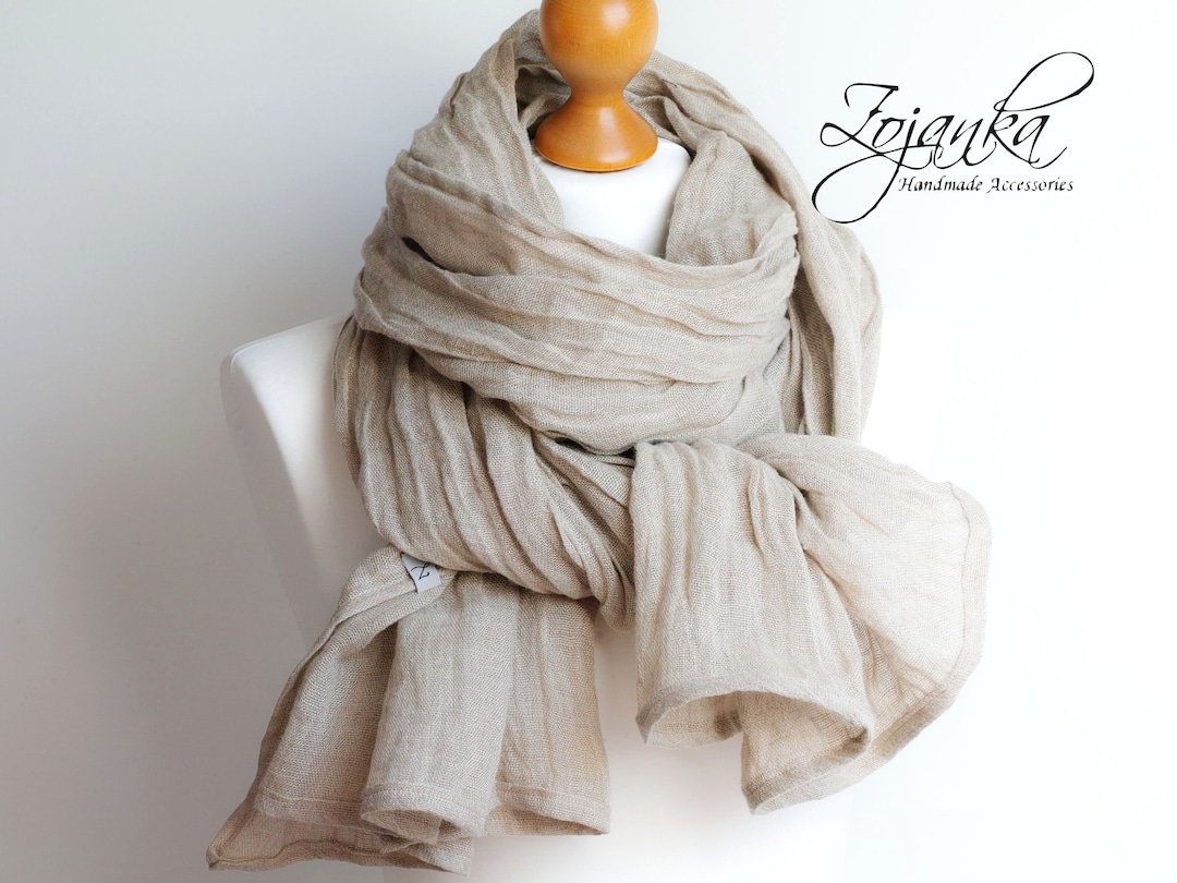 NATURAL BEIGE Linen Scarf, Washed Natural Linen Scarf, SHAWL Women ...