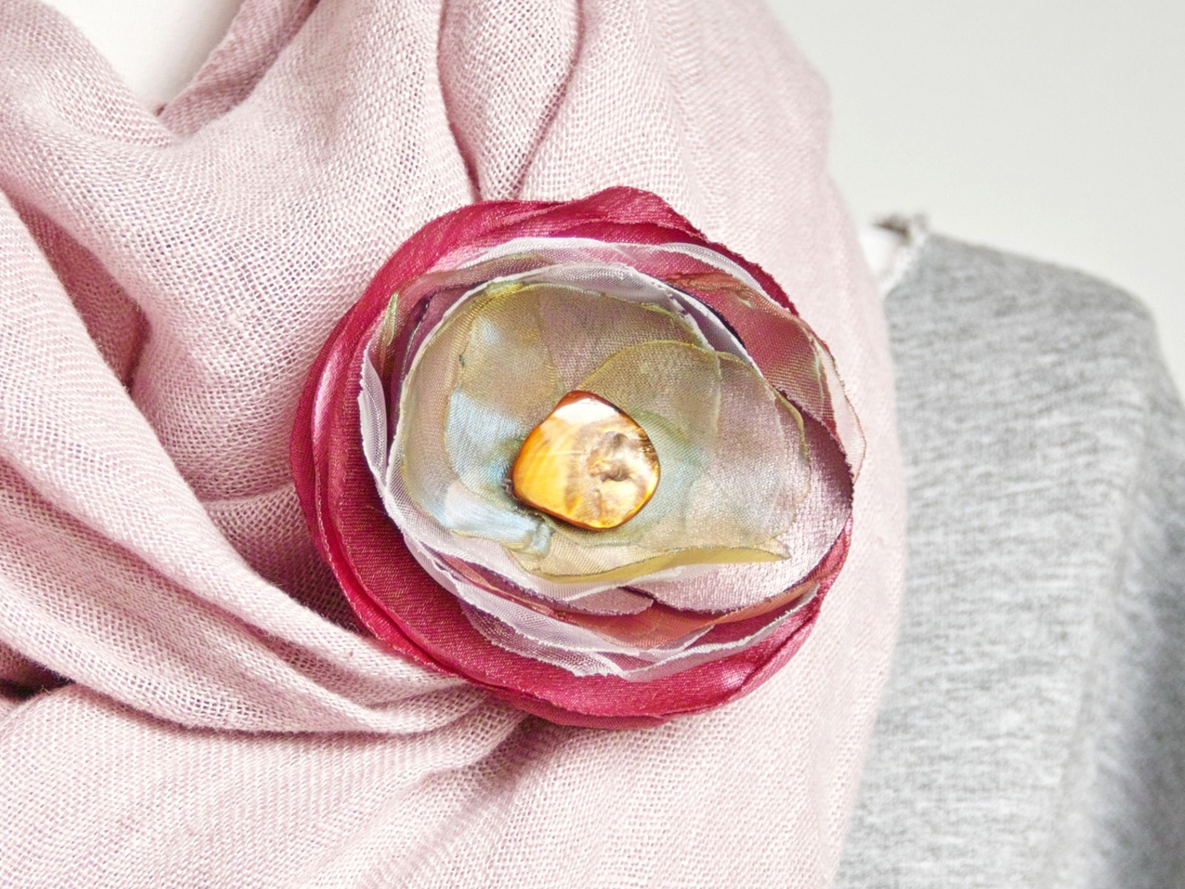 Fabric Flower BROOCH Pin Petal Flower Pin Organza Satin handmade ...