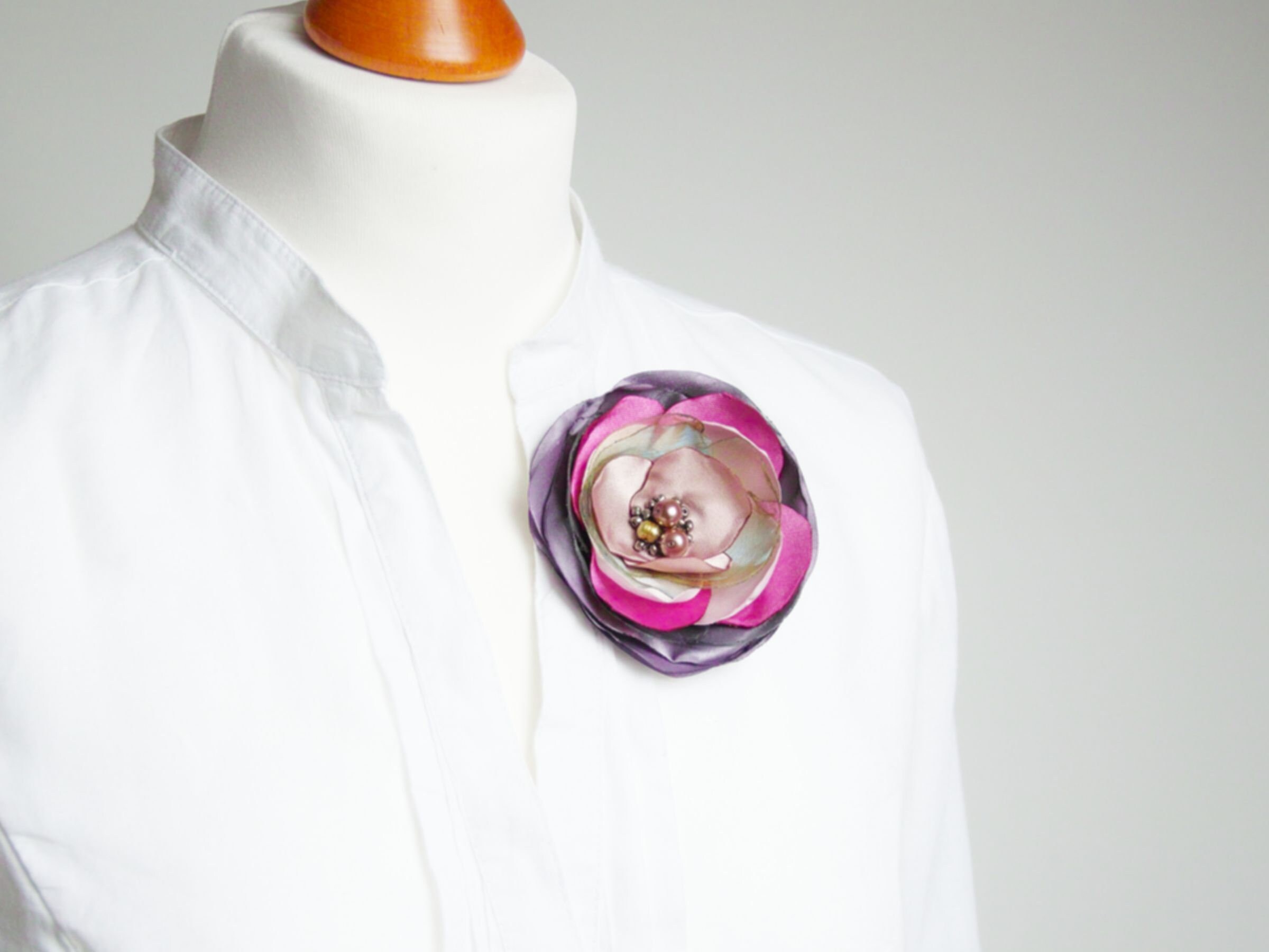 Fabric flower BROOCH Pin Petal Flower Pin Organza handmade pin, floral ...