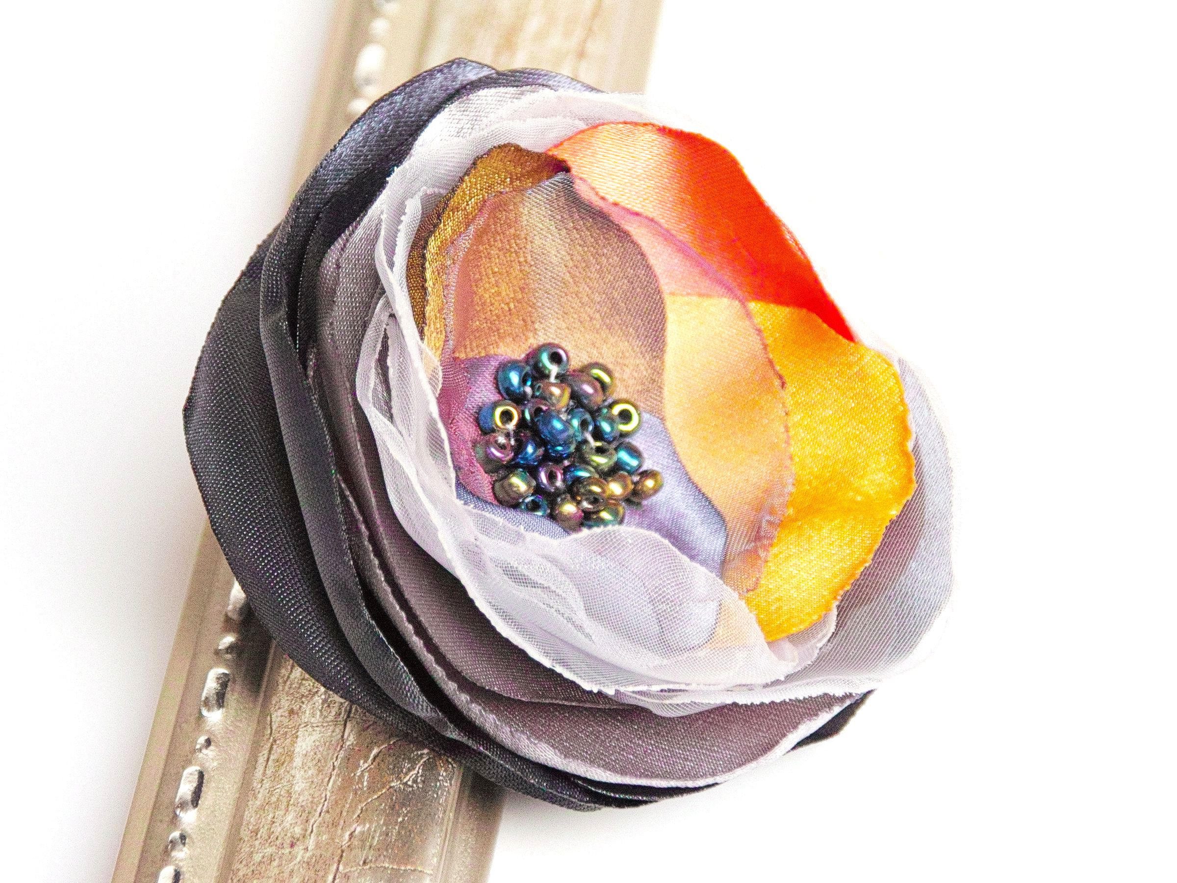 Flower Pin brooch Organza Satin handmade fabric floral brooch, summer ...