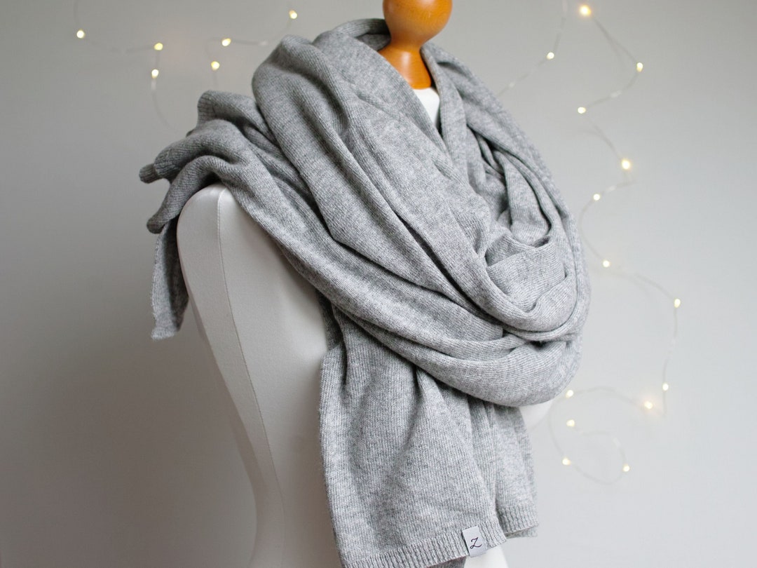 LARGE Oversized WOOL Scarf Gray Wool Scarf for Women Scarf - Etsy