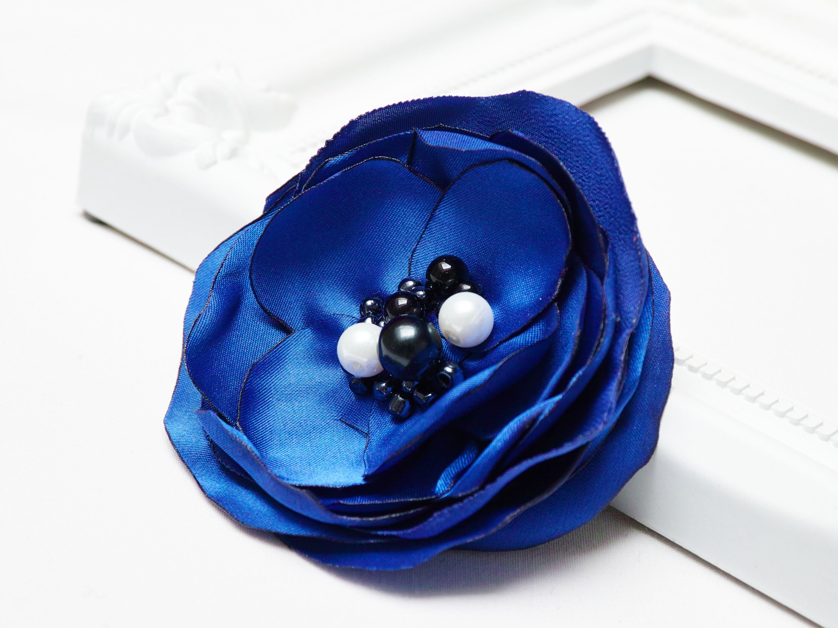 BLUE fabric flower BROOCH for women, Pin Petal Flower Pin Organza ...
