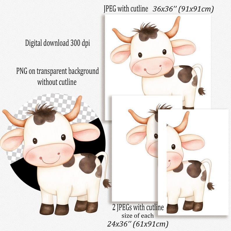 Big Cute Cow Cutout Decor: Digital Download for Baby Shower & Birthday ...