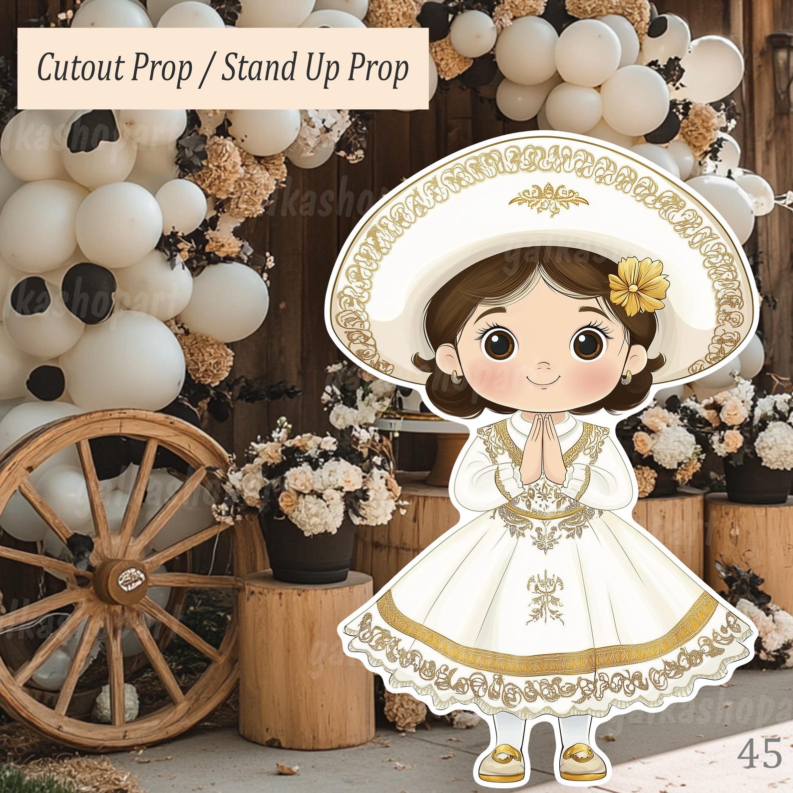 Large Charro Girl Standee, Mexican Fiesta Party Prop, Gold & White ...