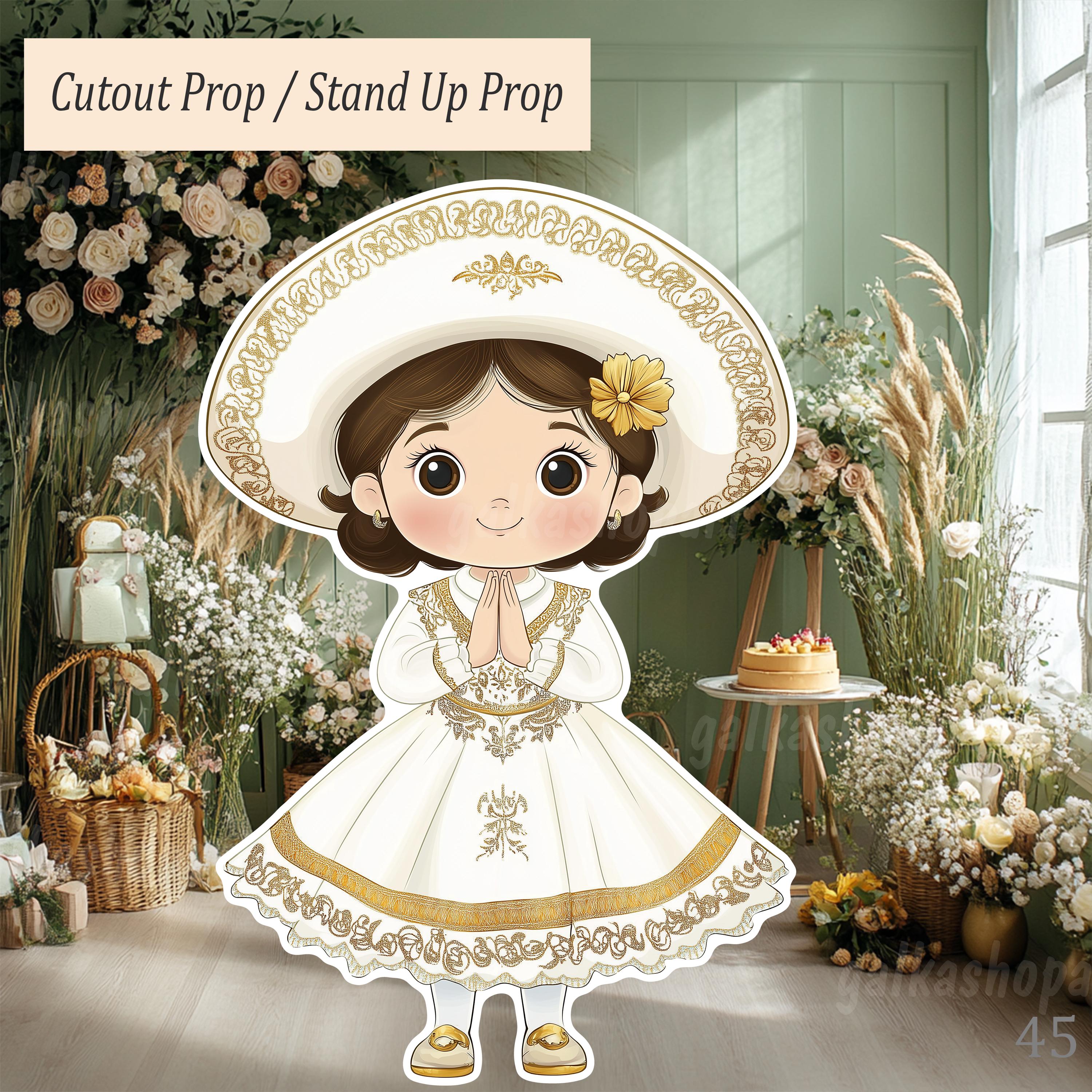 Large Charro Girl Standee, Mexican Fiesta Party Prop, Gold & White ...