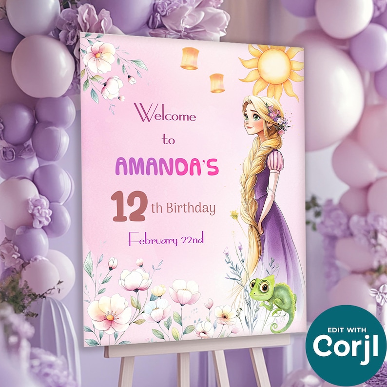 Customizable Rapunzel Welcome Sign, Tangled Birthday Party Decor ...