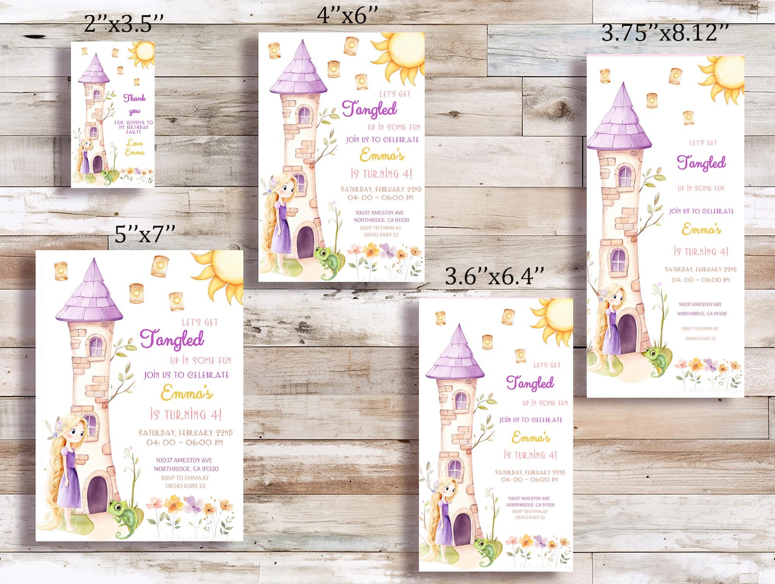 Editable Layout Rapunzel Birthday Invite & Tag, Tangled Princess Party ...