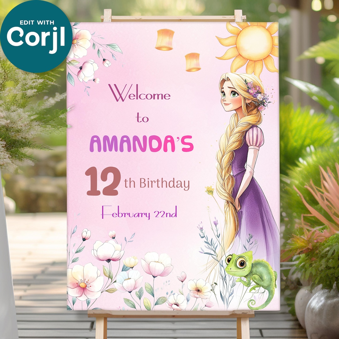Customizable Rapunzel Welcome Sign, Tangled Birthday Party Decor ...