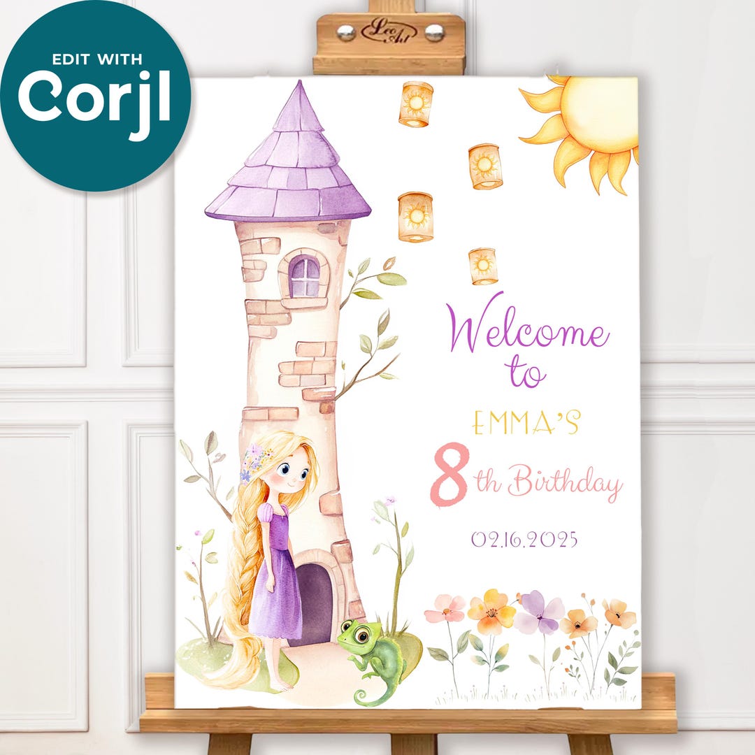 Editable Rapunzel Welcome Sign, Birthday Party Decoration, Tangled ...