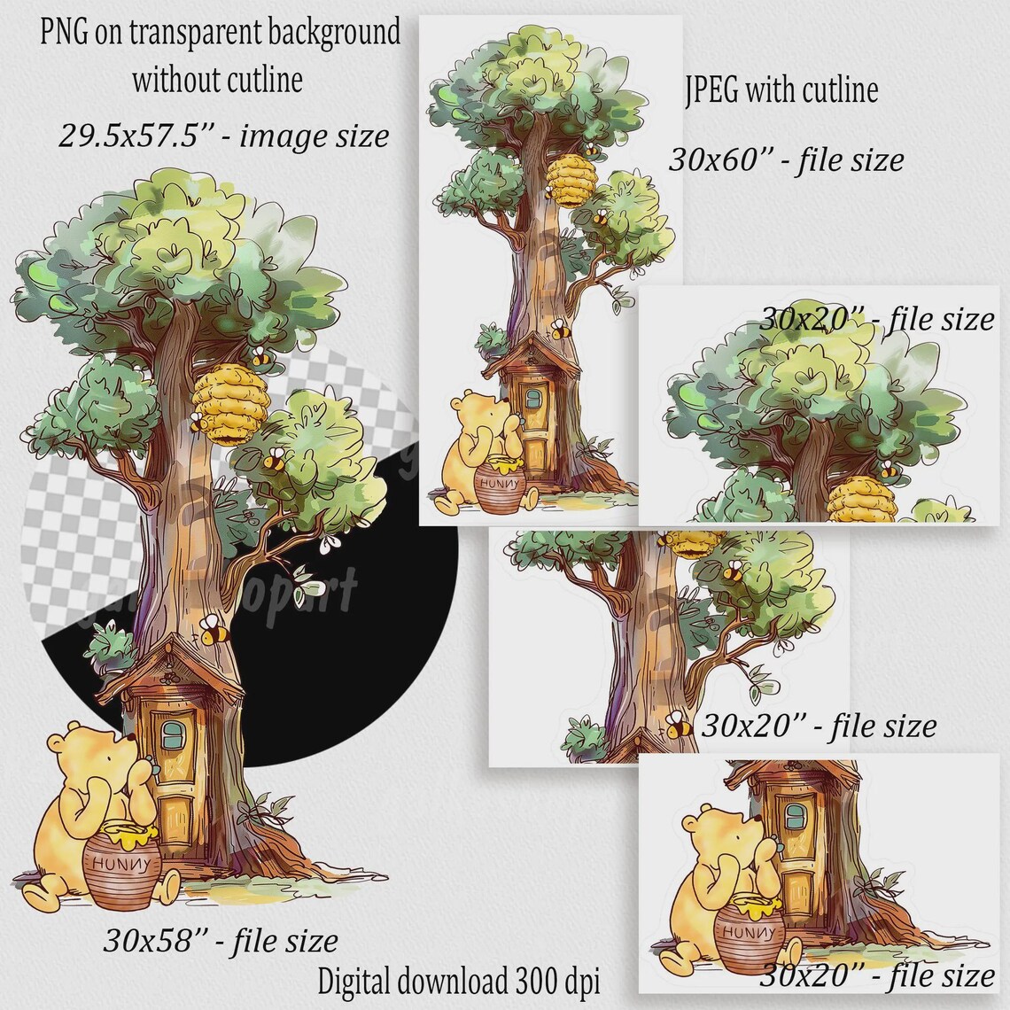 Vintage Winnie the Pooh Tree House Decor: Digital Cutout for Baby ...