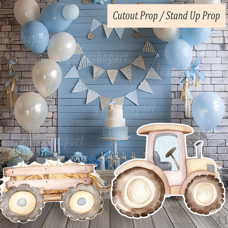Big Cutout Decor: Tractor With Hay Cart Stand up Prop; Farm Theme Baby ...