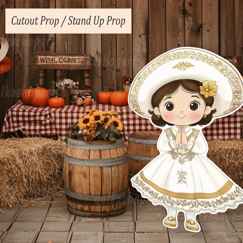 Large Charro Girl Standee, Mexican Fiesta Party Prop, Gold & White ...