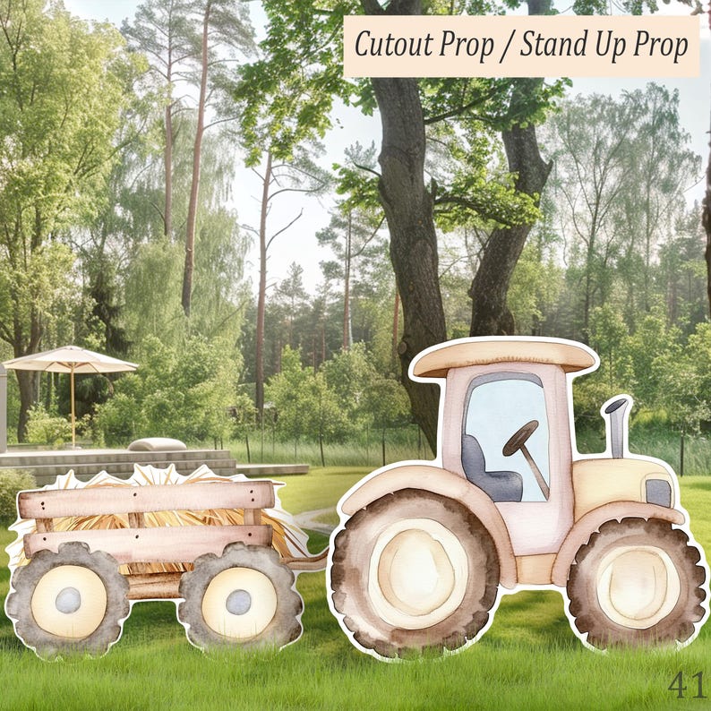Big Cutout Decor: Tractor With Hay Cart Stand up Prop; Farm Theme Baby ...