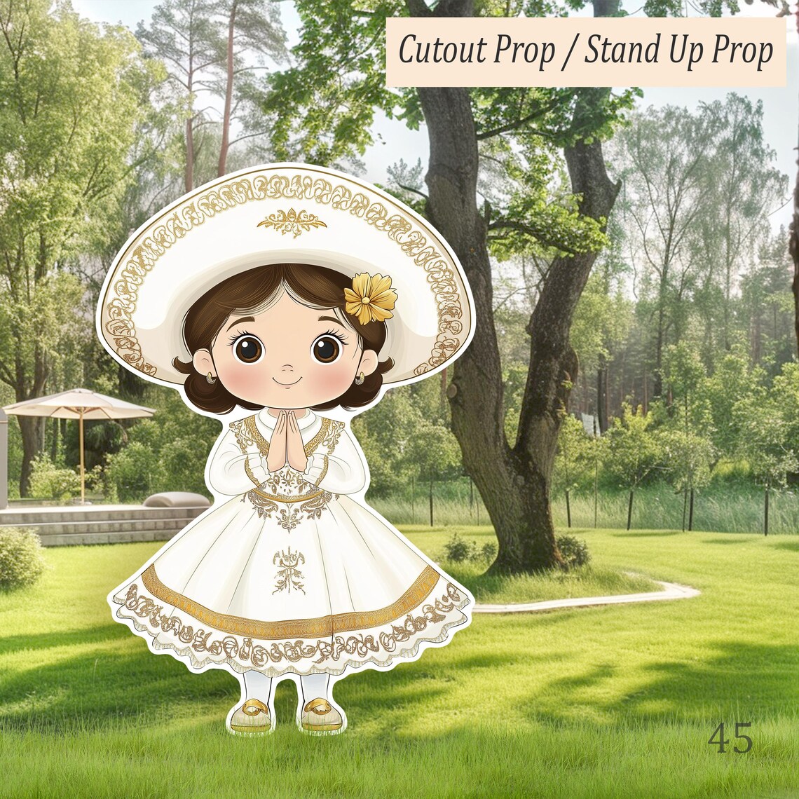 Large Charro Girl Standee, Mexican Fiesta Party Prop, Gold & White ...