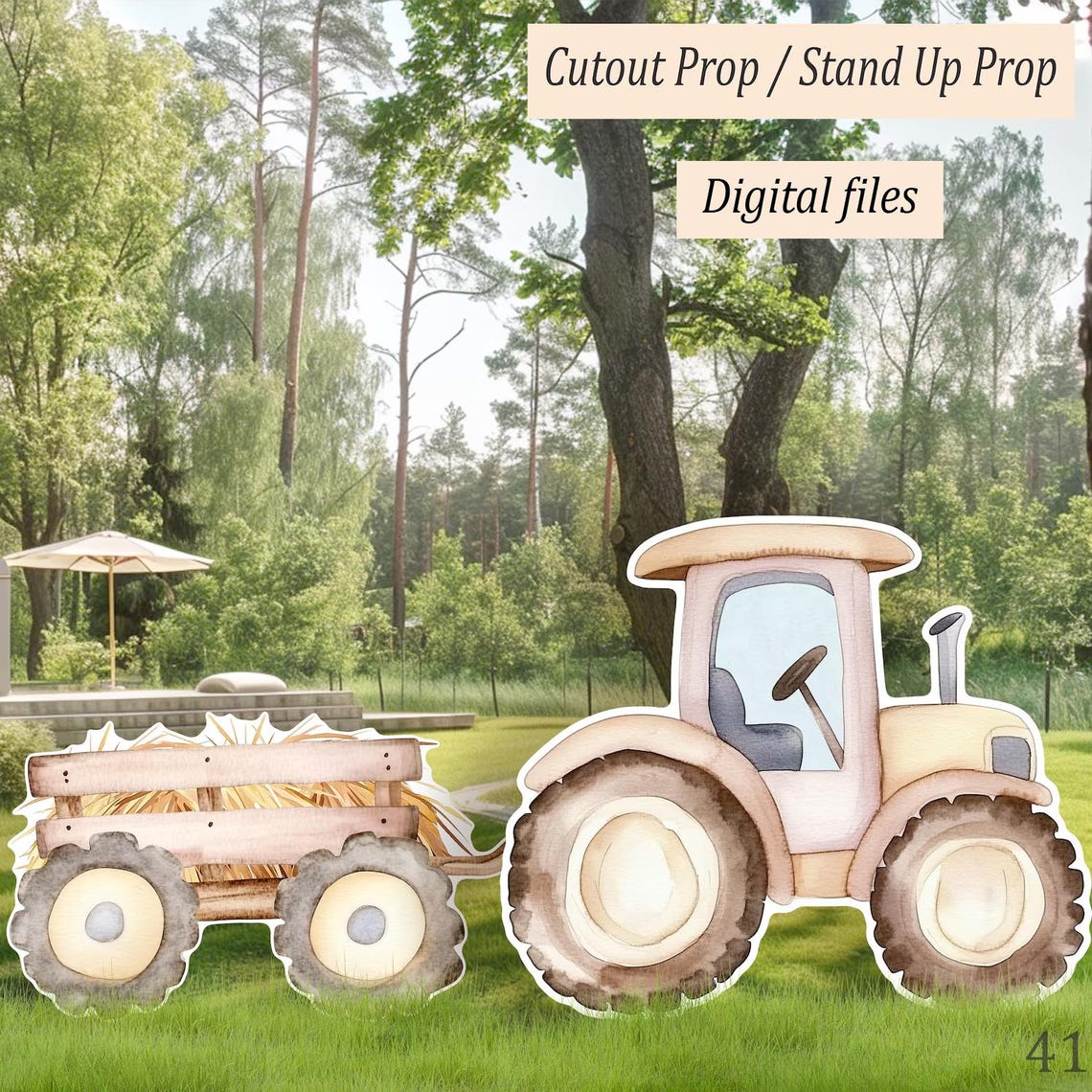 Big Cutout Decor: Tractor With Hay Cart Stand up Prop; Farm Theme Baby ...