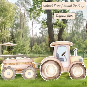 Big Cutout Decor: Tractor With Hay Cart Stand up Prop; Farm Theme Baby ...