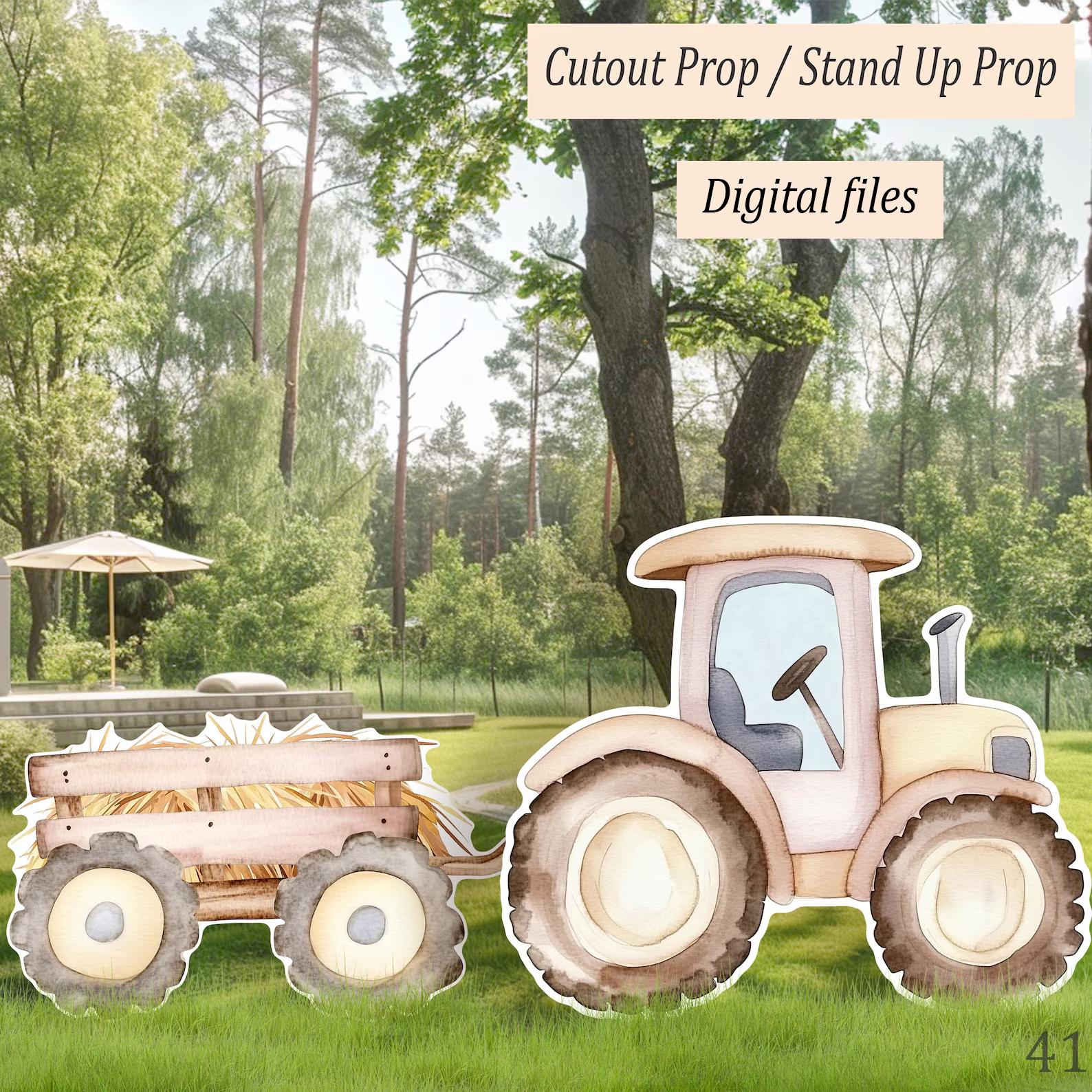 Big Cutout Decor: Tractor With Hay Cart Stand up Prop; Farm Theme Baby ...