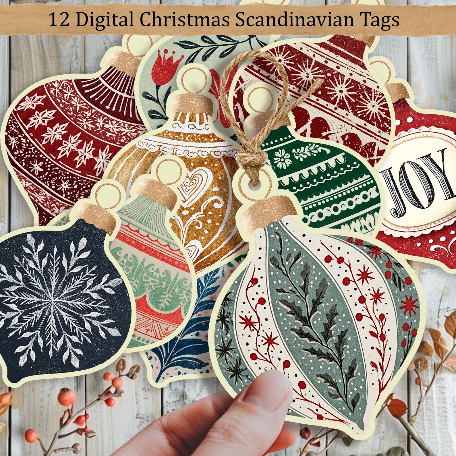 Scandinavian Christmas Ornament Gift Tags: Printable Vintage Bauble ...